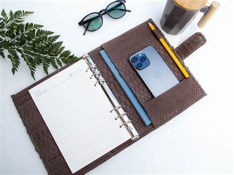 A5 Planner Binder Taupe Maroon Python Leather Etsy