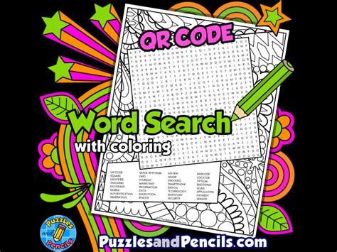 qr codes word search puzzle activity with colouring computer science