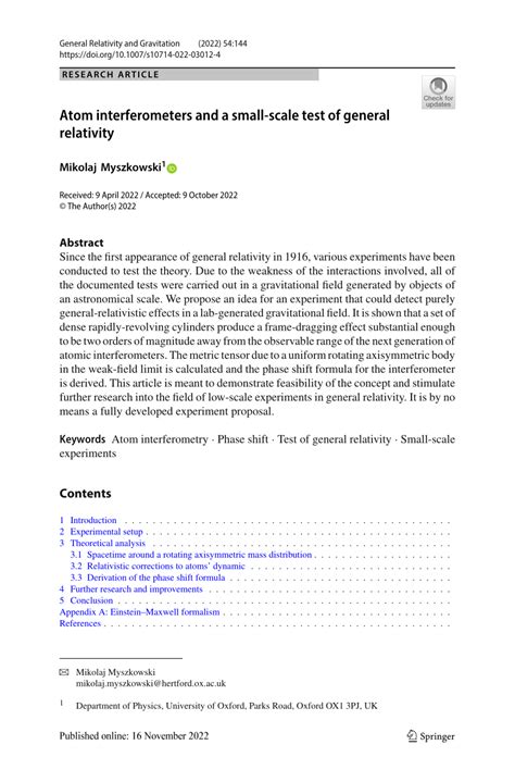 Pdf Atom Interferometers And A Small Scale Test Of General Relativity