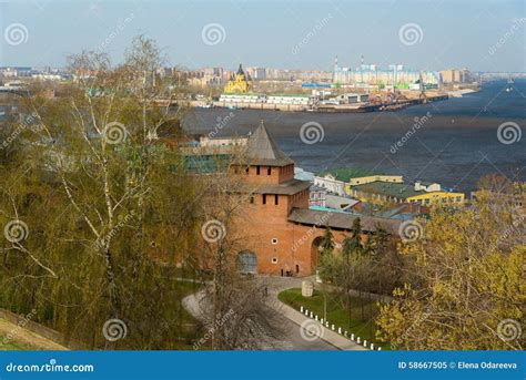 Wall And Tower Of Nizhny Novgorod Kremlin Stock Image Image Of Symbol