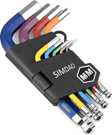 Simdao Metric Hex Key Set 9pcs Mini Allen Key Set 15 10mm Anti Slip Ball End Hex Wrench Set