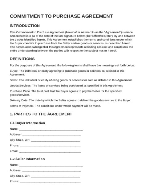 Commitment To Purchase Agreement Template Fill Out And Sign Online Dochub
