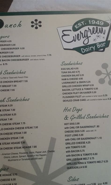 Menu At Evergreen Dairy Bar Southampton Township Nj 70
