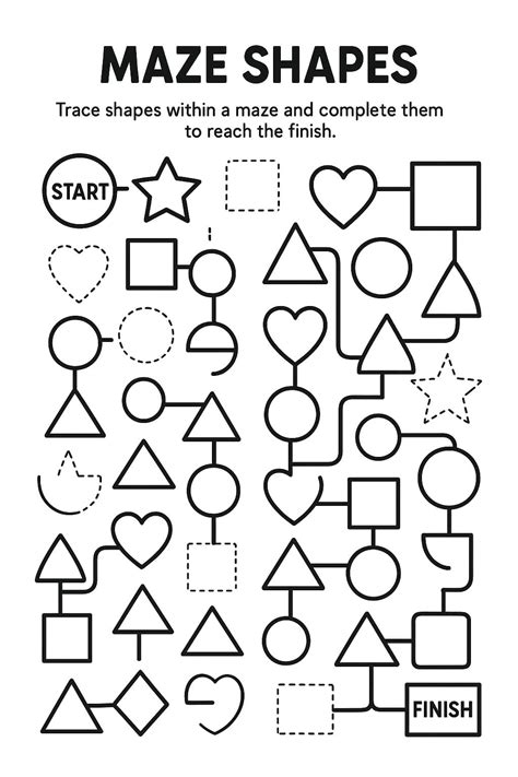 Trace Shapes Within A Maze Worksheet Download And Print Now