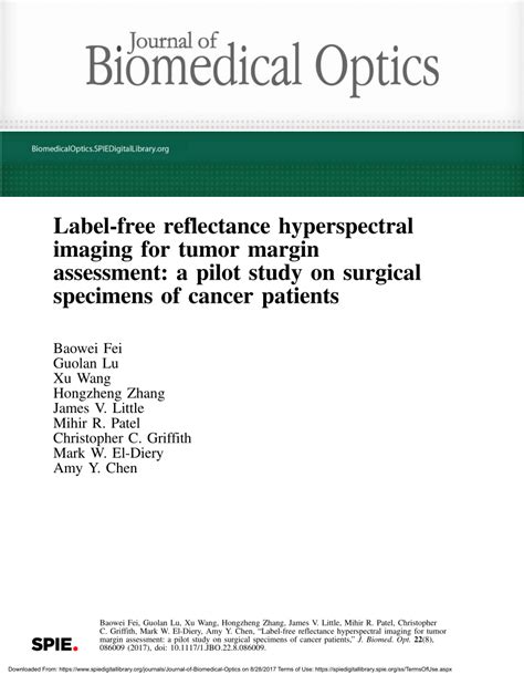 Pdf Label Free Reflectance Hyperspectral Imaging For Tumor Margin