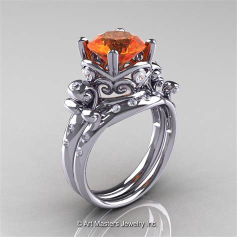 Art Masters Vintage 14k White Gold 3 0 Ct Orange Sapphire Diamond