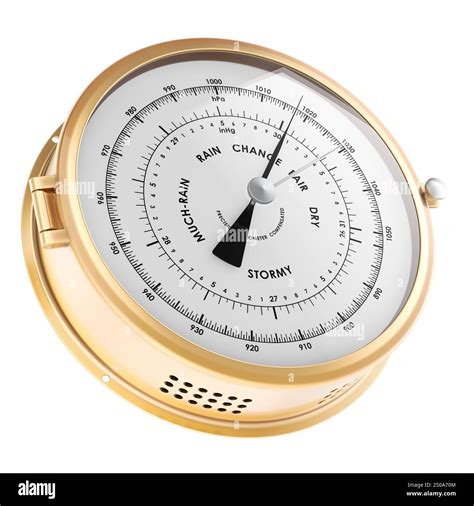 Golden Barometer Analog Barometer 3d Rendering Isolated On White