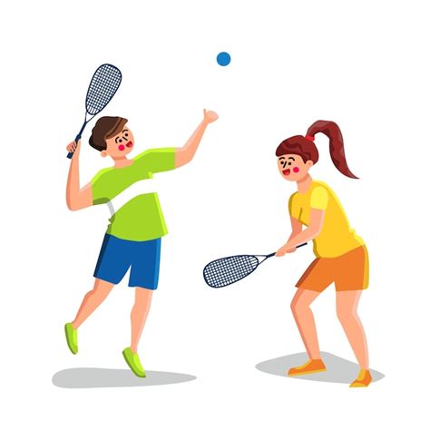 Premium Vector Squash Game Playing Young Man And Woman