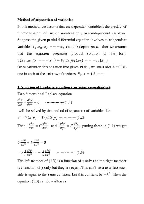 Laplace Equation Solution Method Of Separation Of Variables In This