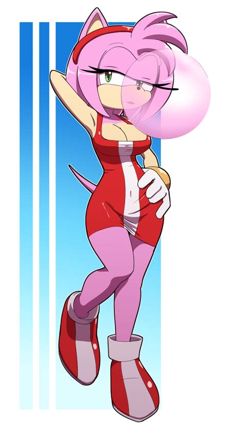 Rule 34 2017 Amy Rose Anthro Big Breasts Blowing Bubblegum Breasts