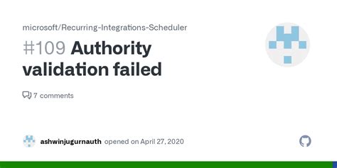 Authority Validation Failed · Issue 109 · Microsoftrecurring Integrations Scheduler · Github