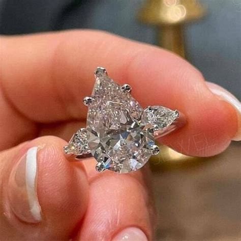 Pear 3 Stone Engagement Etsy
