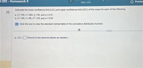 Solved Calculate The Lower Confidence Limit Lcl And Upper