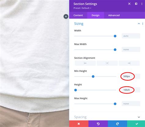 how create a full height section in divi · destaca