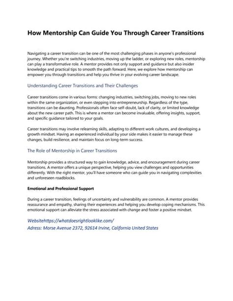 How Mentorship Can Guide You Through Career Transitions Pdf