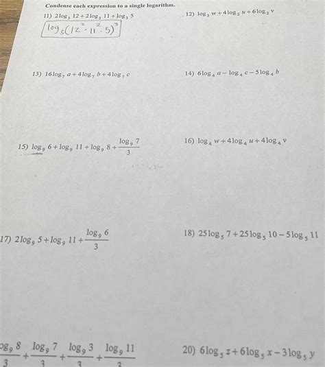 Answered Condense Each Expression To A Single Logarithm 11 2log 12
