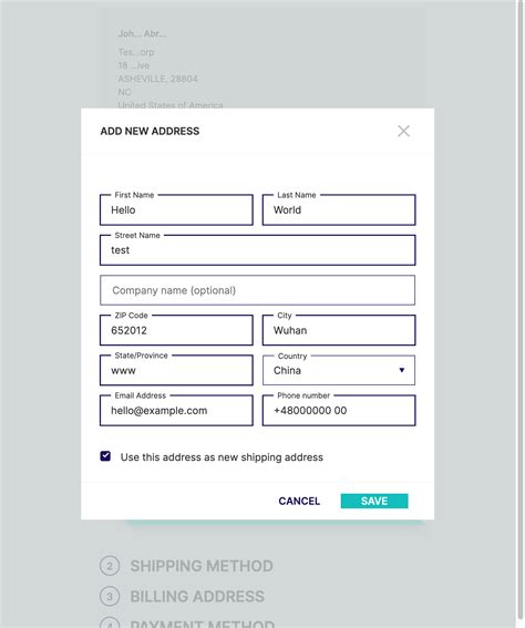 No Feedback When Creating A Checkout With A New Address With An Item