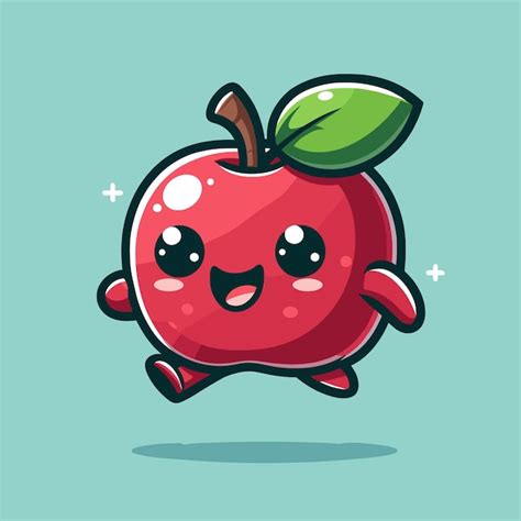 Chibi Cute Kawaii Maçã Vermelha Desenho Plano Personagem De Desenho Animado Vetor Premium