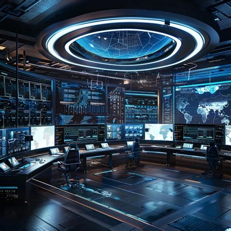 A Futuristic Command Center With Marketers Monitoring Multiple Marketing Campaigns On Large