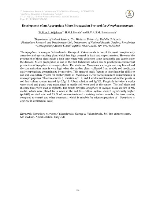 Pdf Development Of An Appropriate Micro Propagation Protocol For Nymphaea×erangae