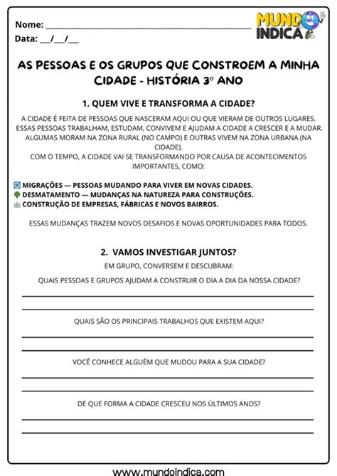 20 Atividades De História Para O 3º Ano Do Ensino Fundamental