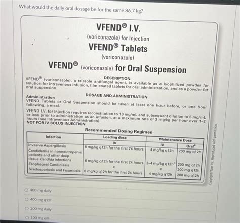 Solved What Would The Daily Oral Dosage Be For The Same 867