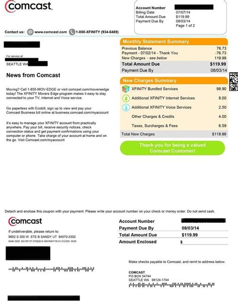 Editable Utility Bill Xfinity Bill Template