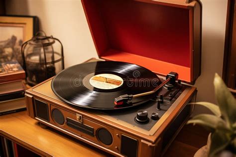 Vintage Turntable With Vinyl Disc Retro Sound Technology Generative Ai