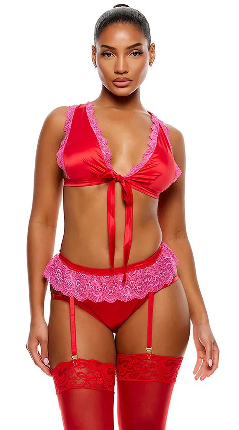 No Strings Attached Bra Set Satin Bra And Garter Lingerie Yandy