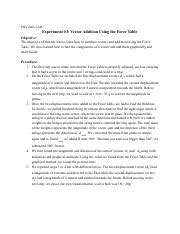 Lab Report Pdf PHY LAB Experiment Vector Addition Using The Force Table Objective