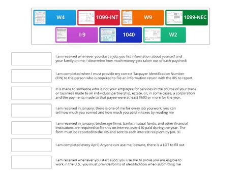 Compare Tax Forms And Their Purpose Match Up