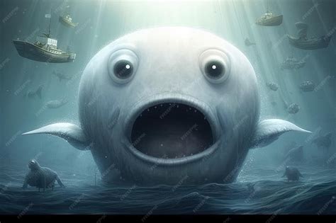Mobydick Baleine Blanche Dessin Animé Grands Yeux Style Illustration Générative Ai Photo Premium