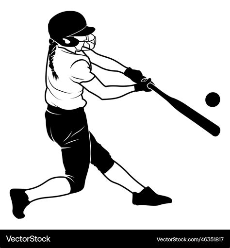 Softball Batter Hitting Ball Royalty Free Vector Image