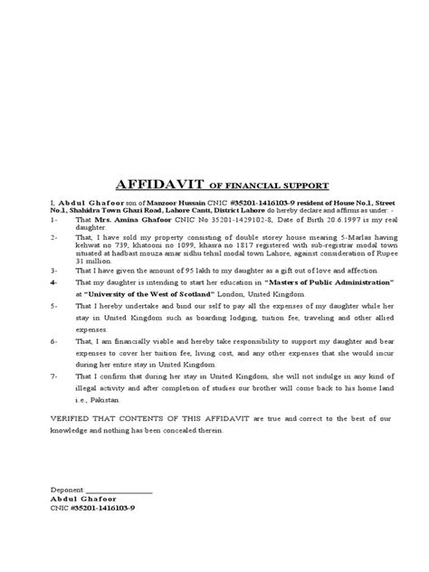 Financial Support Affidavit Pdf