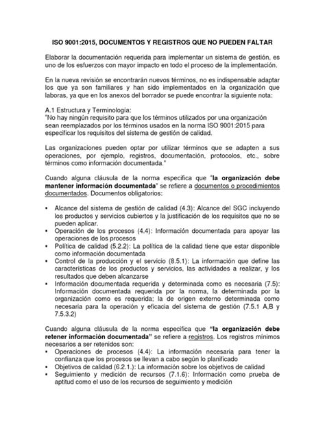 Iso 9001 Documentos Y Registros Pdf Calidad Comercial Sistema