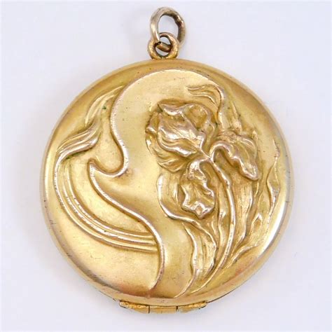 Antique 1900 Art Nouveau Gold Filled Iris Repousse Locket Antique Locket Jewelry Lockets
