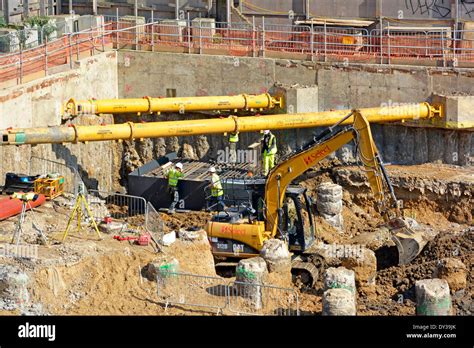 Diagonal Shoring Struts In Pace Across Corners Of Retaining Walls On