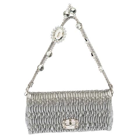 Miu Miu Silver Cloquet Nappa Crystal Leather Clutch Bag Miu Miu The Luxury Closet