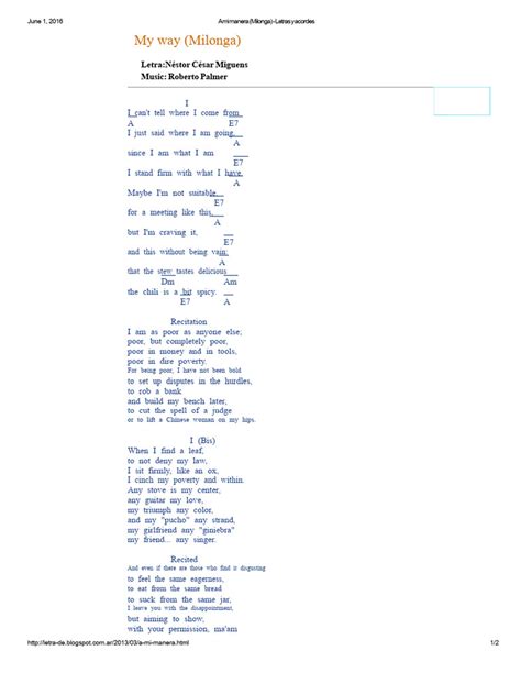 A Mi Manera Milonga Lyrics And Chords Pdf Musical Compositions