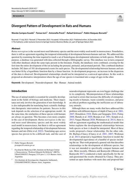 Divergent Pattern Of Development In Rats And Humans