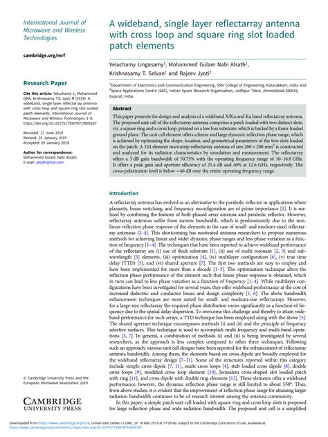 Pdf A Wideband Single Layer Reflectarray Antenna With Cross Loop And Square Ring Slot Loaded
