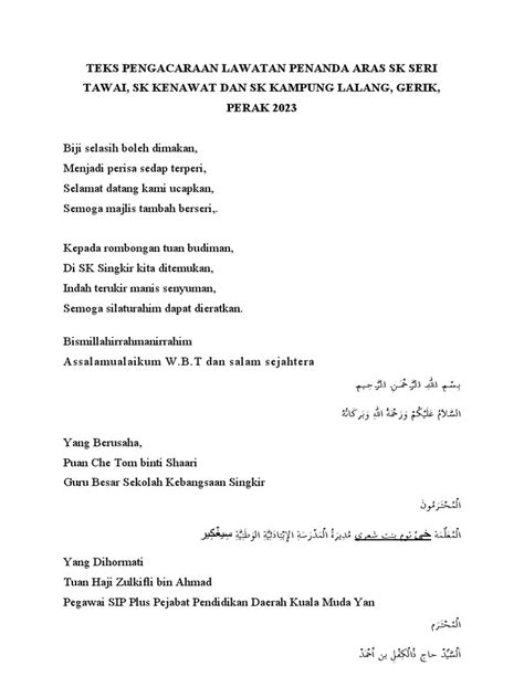 Teks Pengacaraan Lawatan Penanda Aras Dari Gerik Perak Pdf