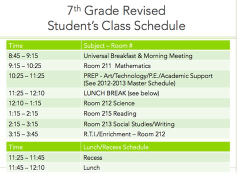 Schedule Mrs Grant Middle Grades Science