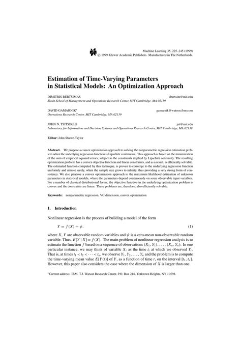 Pdf Estimation Of Time Varying Parameters In Statistical Models An