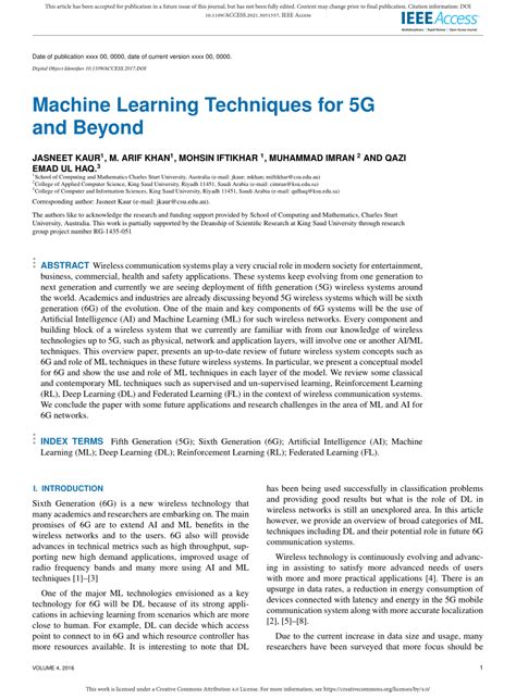 Pdf Machine Learning Techniques For 5g And Beyond