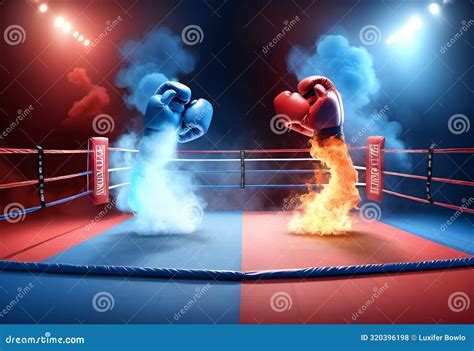 Classic Boxing Ring With Spotlights Shining Light On The Center Of The