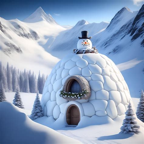 Premium Photo Snowman Igloo In Mountainous Terrain Christmas