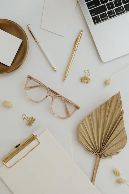 Premium Photo Flatlay Of Gold Female Accessories And Office Stuff