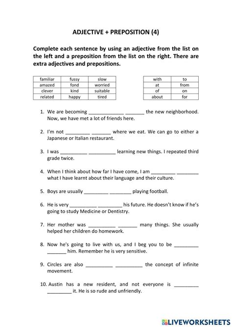 Adjective Preposition 4 Worksheet Live Worksheets