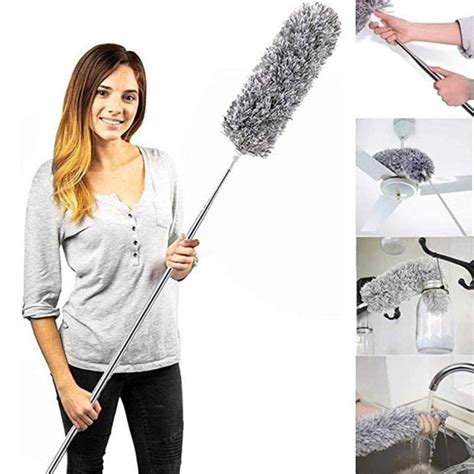 Microfiber Duster Extendable With 2m Extra Long Handle Hand Duster Bendable Head And Chenille